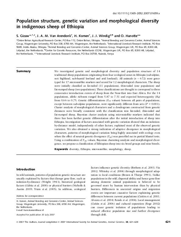 (PDF) Population structure, genetic variation and morphological diversity in indigenous sheep of ...