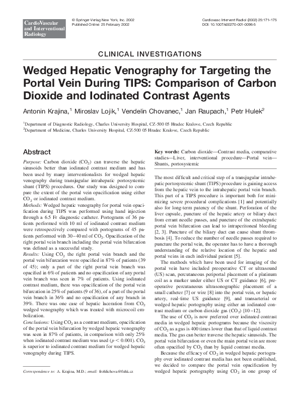 (PDF) Wedged Hepatic Venography for Targeting the Portal Vein During ...