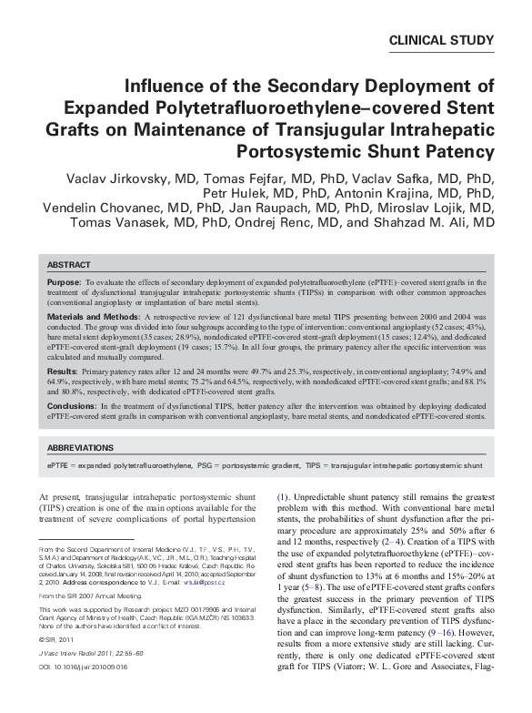 Pdf Influence Of The Secondary Deployment Of Expanded Polytetrafluoroethylenecovered Stent