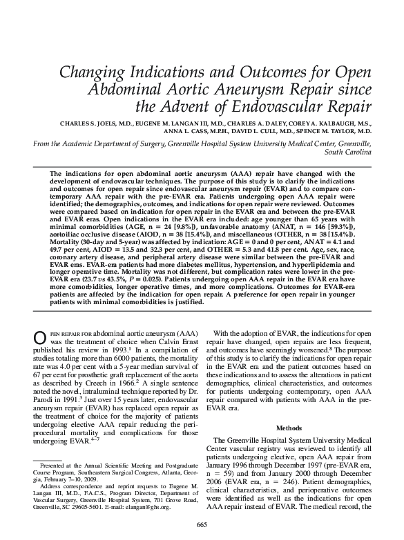 (PDF) Changing Indications and Outcomes for Open Abdominal Aortic ...