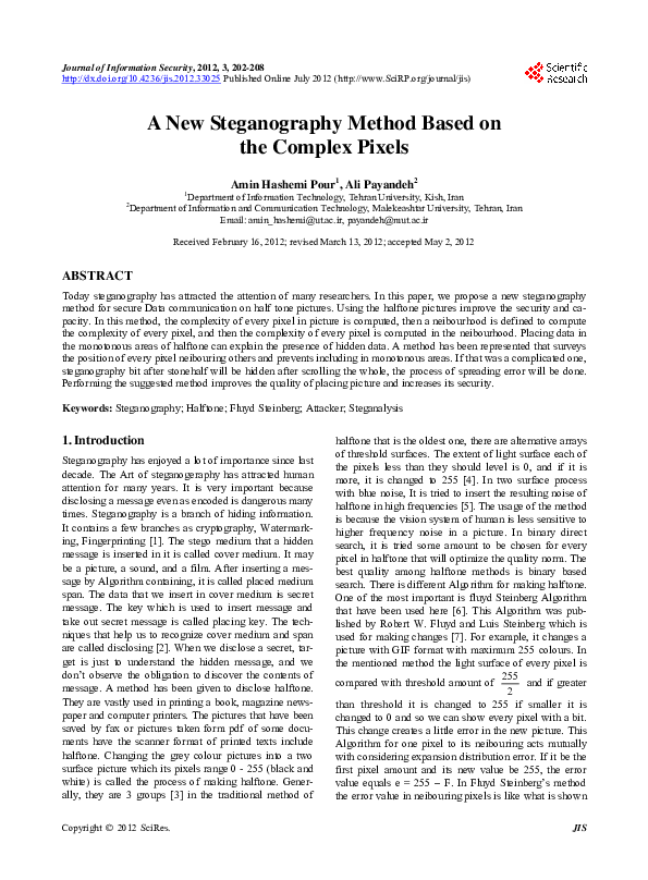 (PDF) A New Steganography Method Based on the Complex Pixels