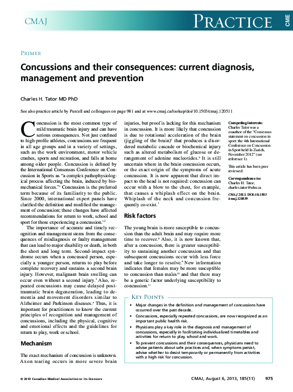 (PDF) Concussions and their consequences: current diagnosis, management and prevention
