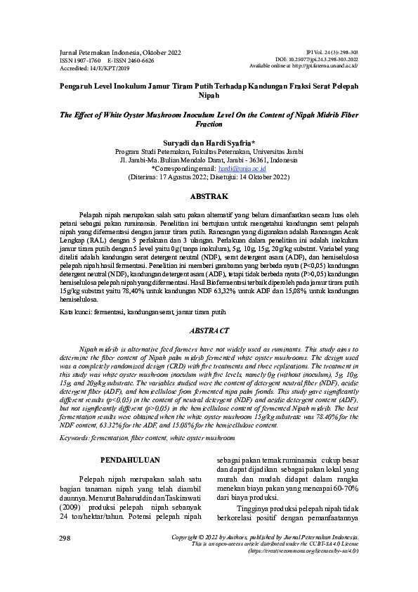 (PDF) Pengaruh Level Inokulum Jamur Tiram Putih Terhadap Kandungan ...