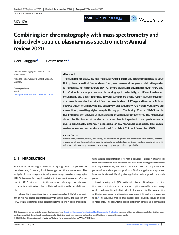 (PDF) Combining ion chromatography with mass spectrometry and ...