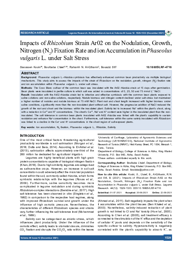 (PDF) Impacts of Rhizobium Strain Ar02 on the Nodulation, Growth ...