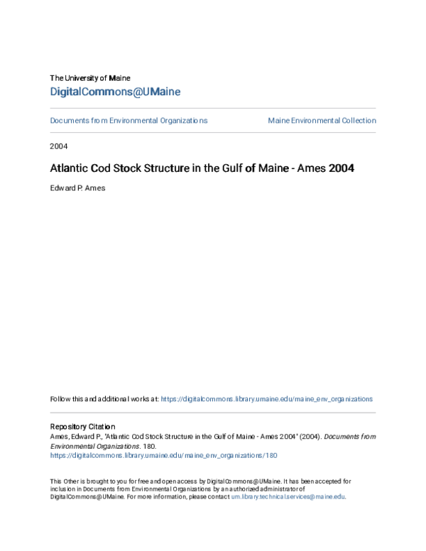 (PDF) Atlantic Cod Stock Structure in the Gulf of Maine - Ames 2004