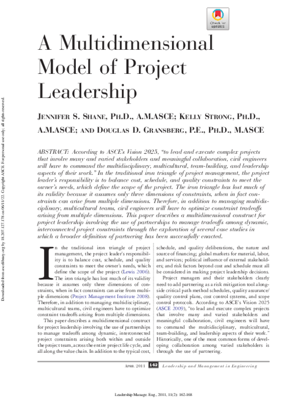(PDF) A Multidimensional Model of Project Leadership