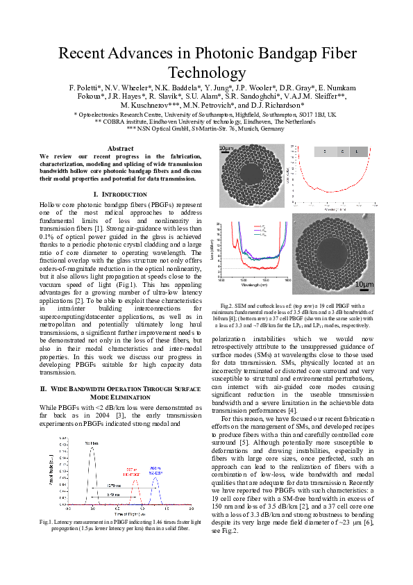 (PDF) Recent advances in photonic bandgap fiber technology