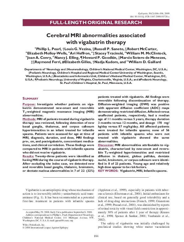 (PDF) Cerebral MRI abnormalities associated with vigabatrin therapy