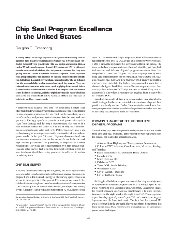 (PDF) Chip Seal Program Excellence in the United States