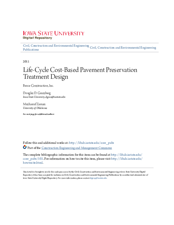 (PDF) Life-Cycle Cost-Based Pavement Preservation Treatment Design