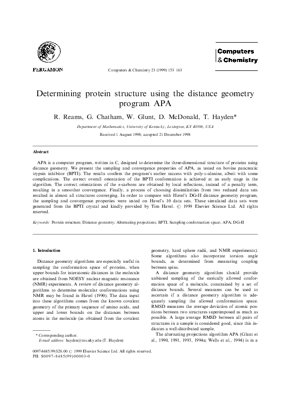(PDF) Determining protein structure using the distance geometry program APA