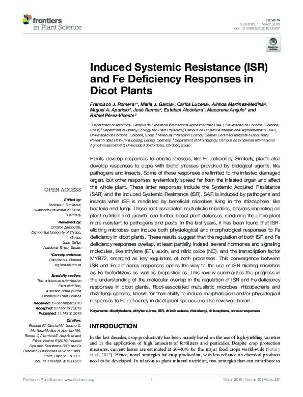 (PDF) Induced Systemic Resistance (ISR) and Fe Deficiency Responses in ...