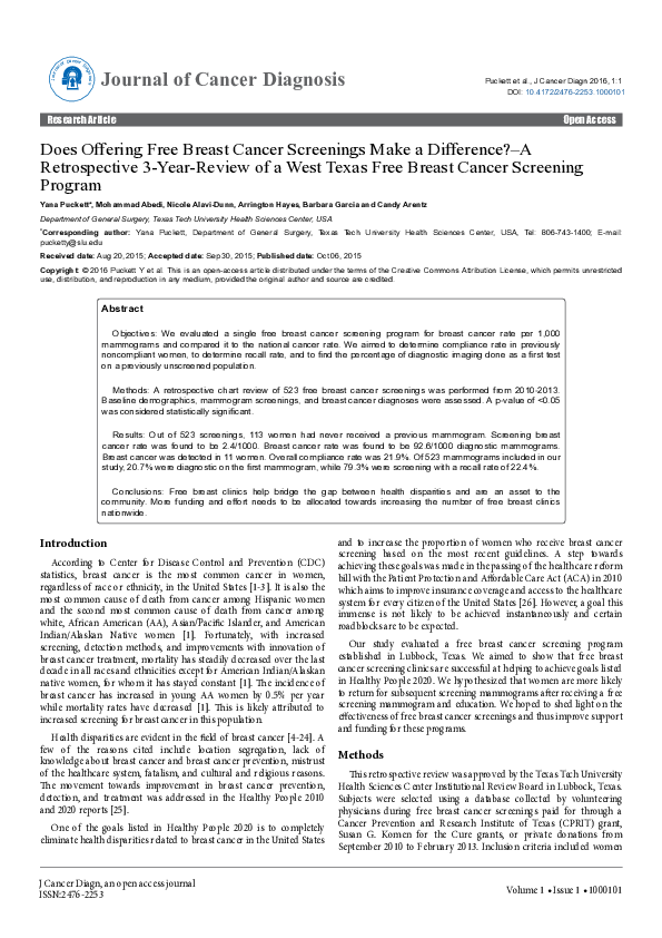 (PDF) Does Offering Free Breast Cancer Screenings Make a Difference?A ...