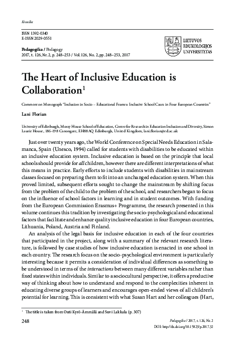 (PDF) The Heart of Inclusive Education is Collaboration