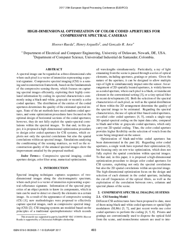 (PDF) High-dimensional optimization of color coded apertures for compressive spectral cameras
