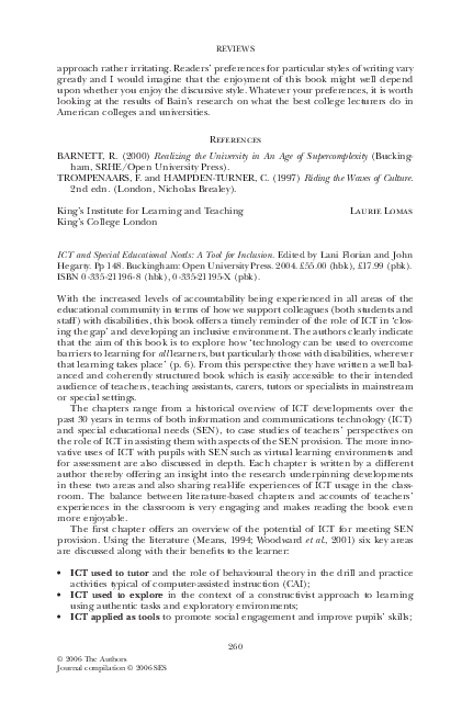 (PDF) ICT and Special Educational Needs: A Tool for Inclusion Edited by ...