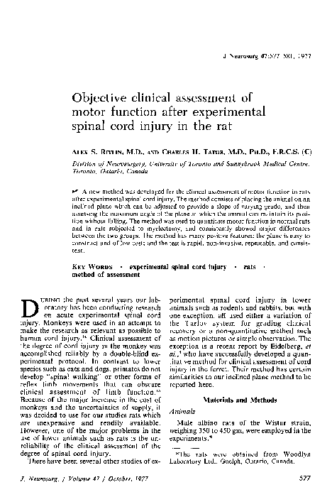 (PDF) Objective clinical assessment of motor function after ...