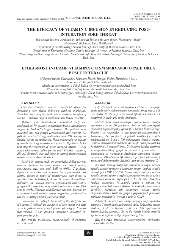 (PDF) The efficacy of vitamin C infusion in reducing post-intubation ...