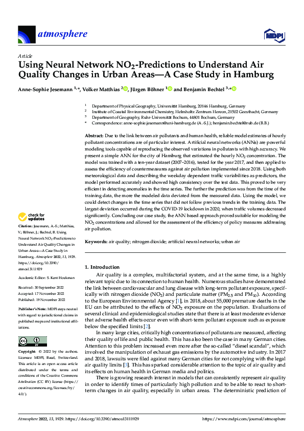 (PDF) Neural Network NO2 Predictions for Urban Air Quality