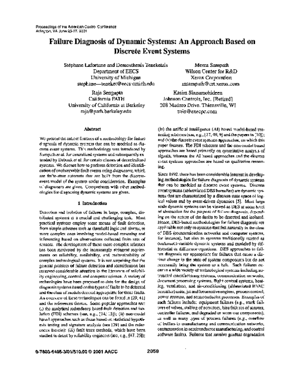 (PDF) Failure diagnosis of dynamic systems: an approach based on discrete event systems