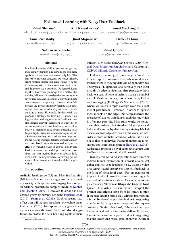 (PDF) Federated Learning with Noisy User Feedback