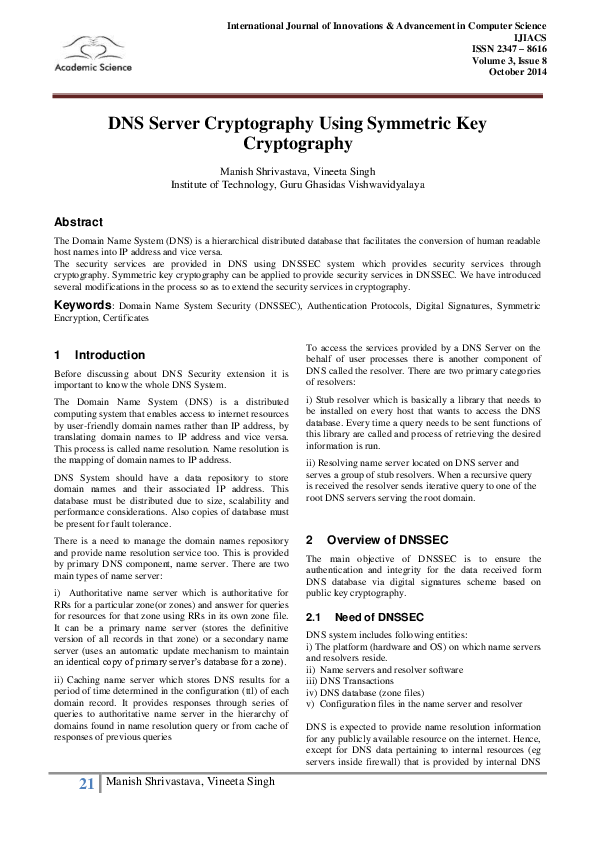 (PDF) DNS Server Cryptography Using Symmetric Key Cryptography