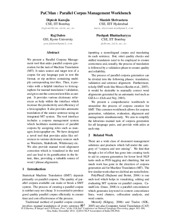 (PDF) PaCMan: Parallel Corpus Management Workbench