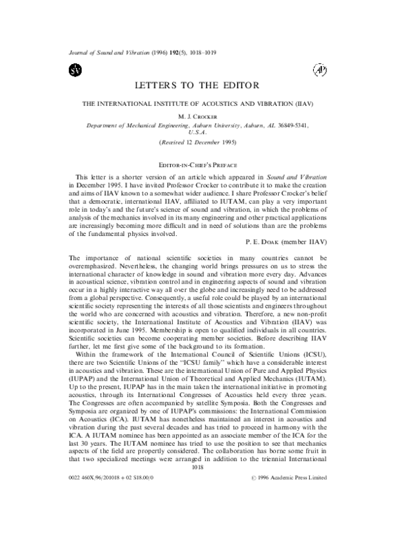 (PDF) The International Institute of Acoustics and Vibration (Iiav)