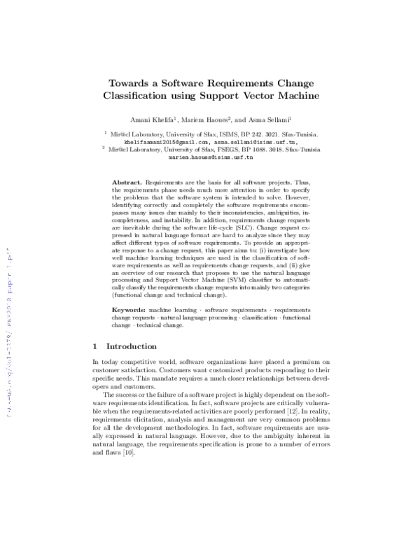 (PDF) Towards a Software Requirements Change Classification using Support Vector Machine