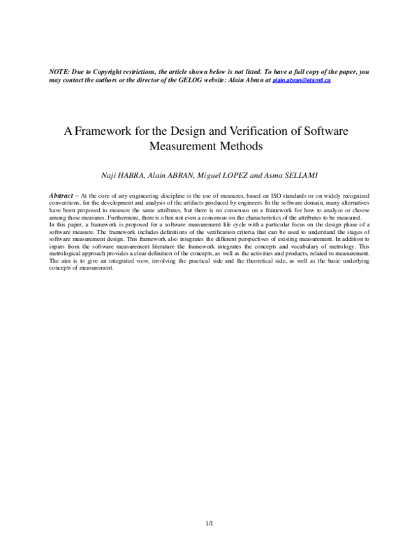 (PDF) A framework for the design and verification of software measurement methods | Asma Sellami ...
