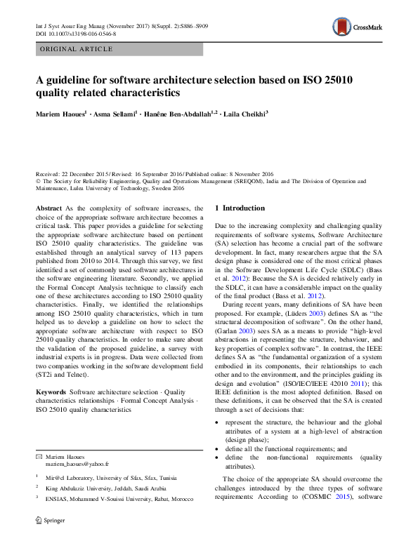 (PDF) A guideline for software architecture selection based on ISO ...