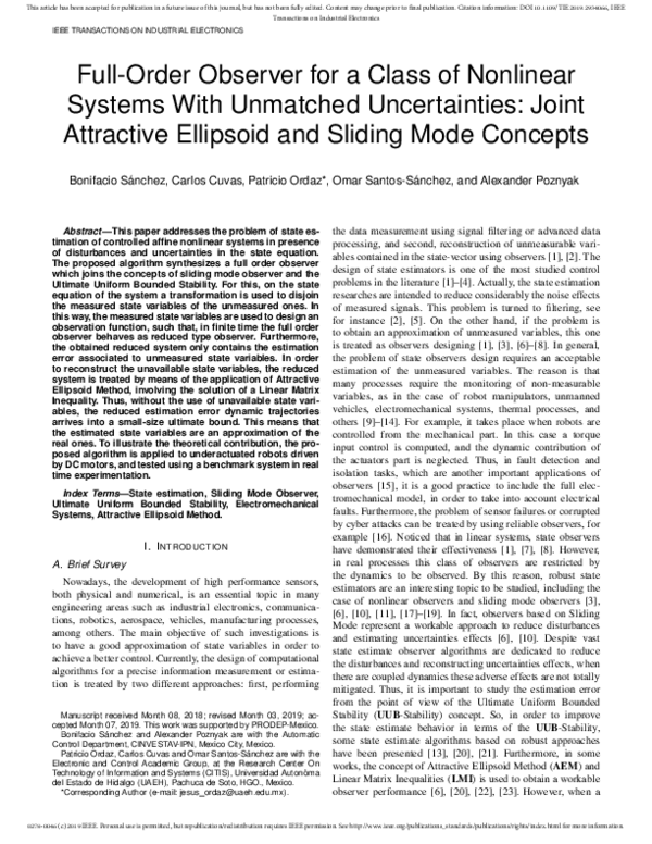 (PDF) Full-Order Observer for a Class of Nonlinear Systems With ...