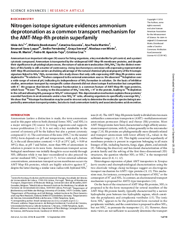 (PDF) Nitrogen isotope signature evidences ammonium deprotonation as a ...