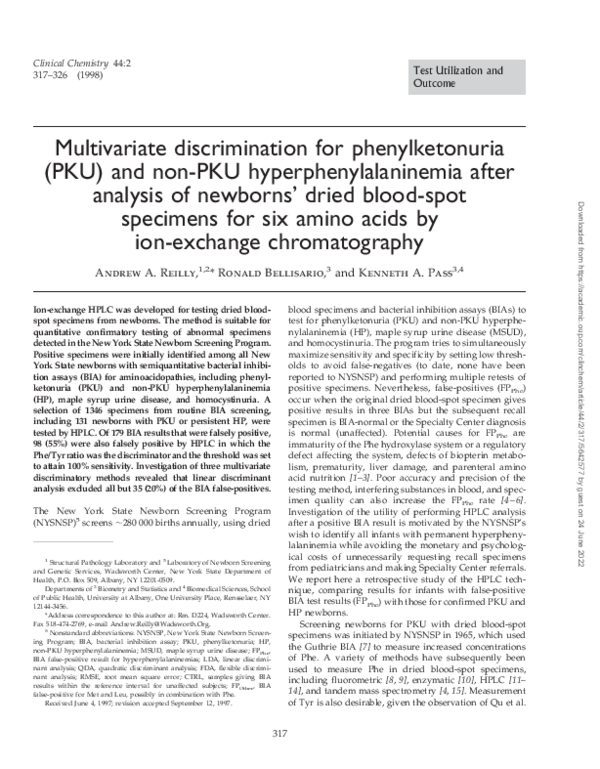 (PDF) Multivariate discrimination for phenylketonuria (PKU) and non-PKU ...