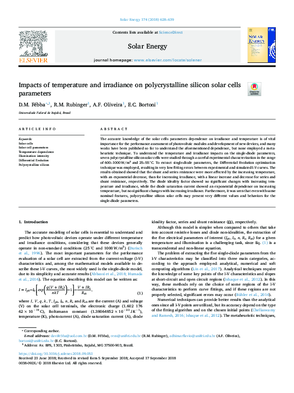 (PDF) Impacts of temperature and irradiance on polycrystalline silicon solar cells parameters