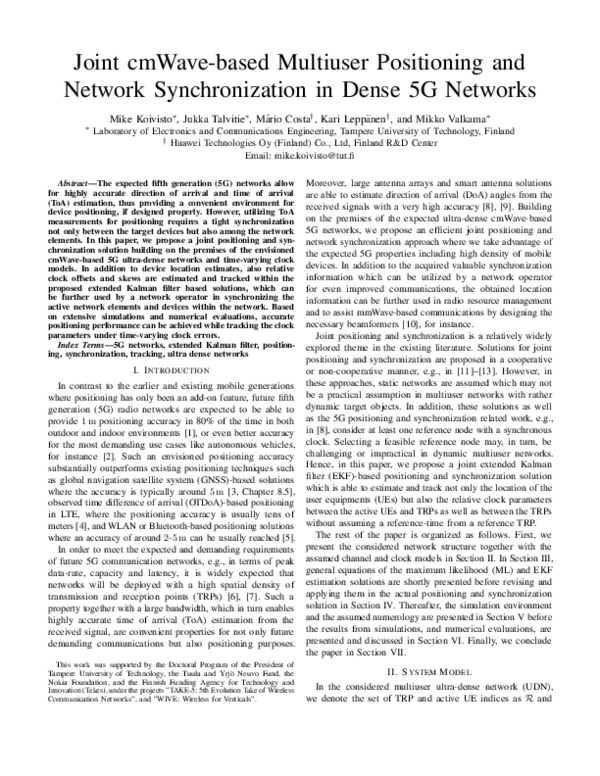 Pdf Joint Cmwave Based Multiuser Positioning And Network Synchronization In Dense 5g Networks