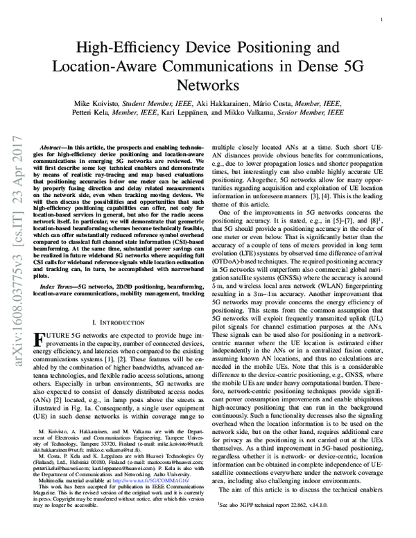 (PDF) High-Efficiency Device Positioning and Location-Aware Communications in Dense 5G Networks