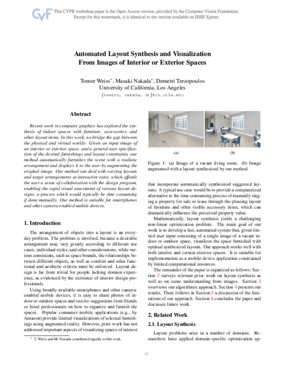 (PDF) Automated Layout Synthesis and Visualization from Images of Interior or Exterior Spaces