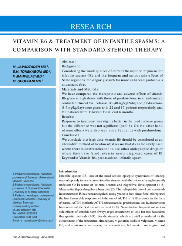 (PDF) Vitamin B6 & Treatment of Infantile Spasms: A Comparison with ...