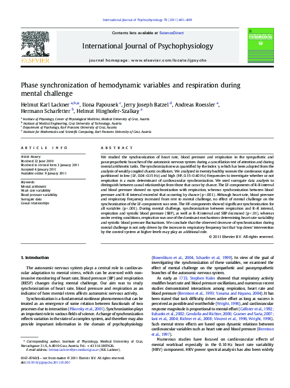 (PDF) Phase synchronization of hemodynamic variables and respiration during mental challenge