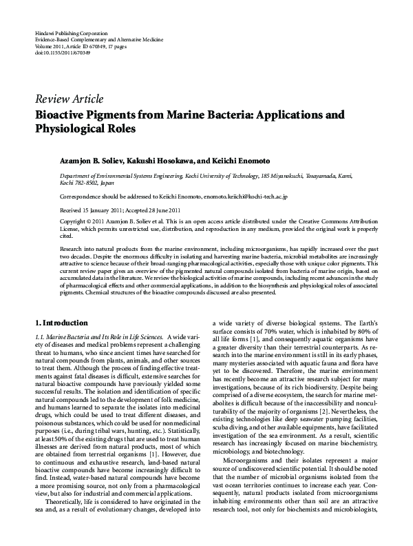 (PDF) Bioactive Pigments from Marine Bacteria: Applications and ...