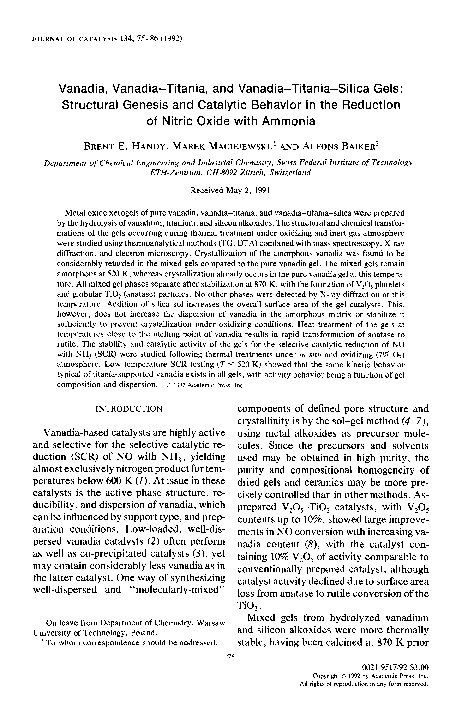 (PDF) Vanadia, vanadia-titania, and vanadia-titania-silica gels ...