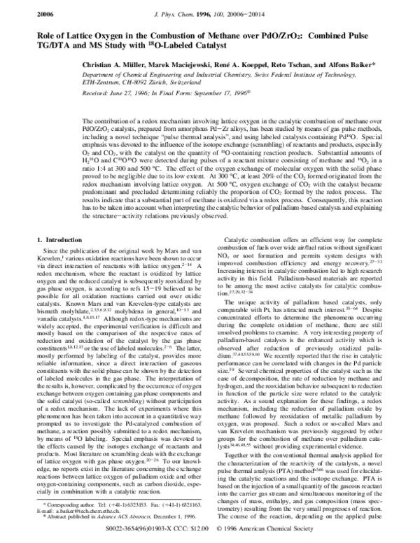 (PDF) Role of Lattice Oxygen in the Combustion of Methane over PdO/ZrO2 ...