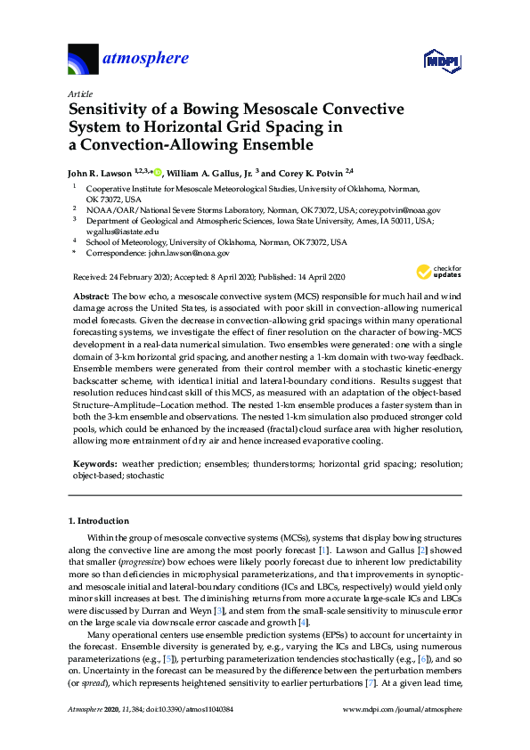 Pdf Sensitivity Of A Bowing Mesoscale Convective System To Horizontal Grid Spacing In A