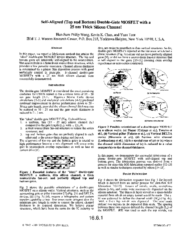(PDF) Self-aligned (top and bottom) double-gate MOSFET with a 25 nm ...