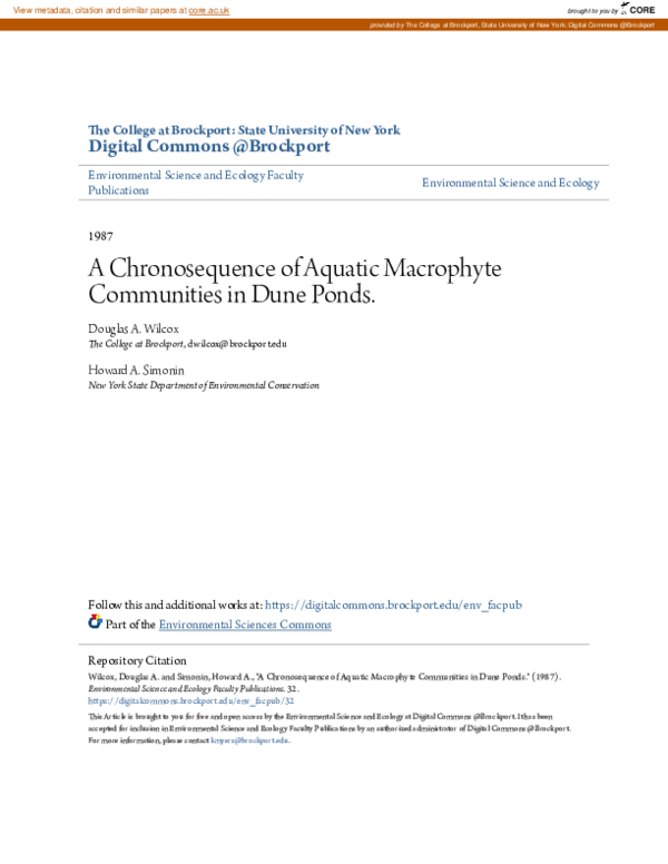 (PDF) A chronosequence of aquatic macrophyte communities in dune ponds | Douglas Wilcox ...