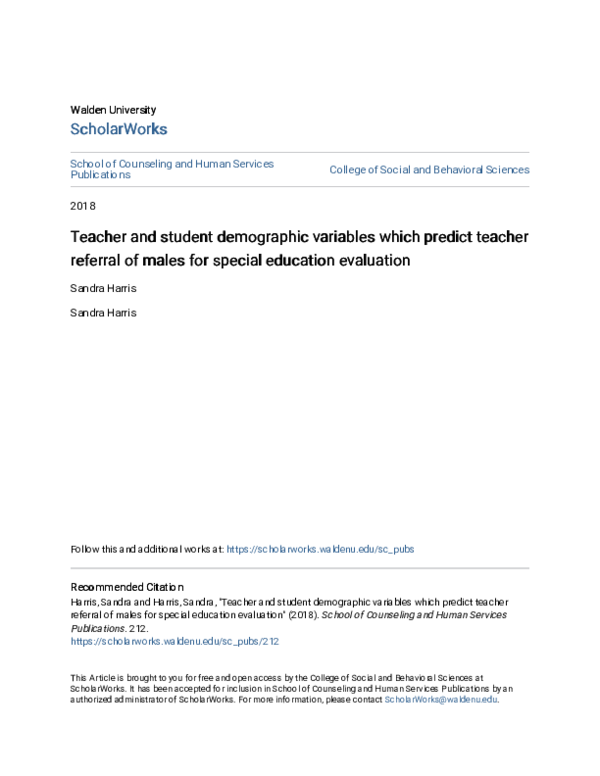 (PDF) Teacher and Student Demographic Variables Which Predict Teacher ...