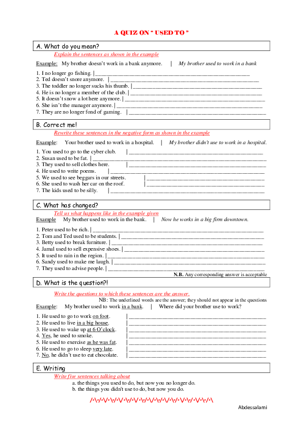 Used To Exercises Pdf Modal And Semi Modal Verbs Exercises Pdf
