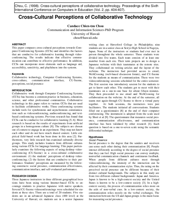(PDF) Cross-cultural perceptions of collaborative technology